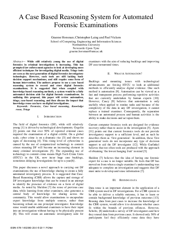 (PDF) A Case Based Reasoning System for Automated Forensic Examinations