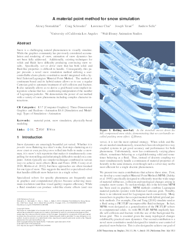 (PDF) Material Point Mehod for snow simulation