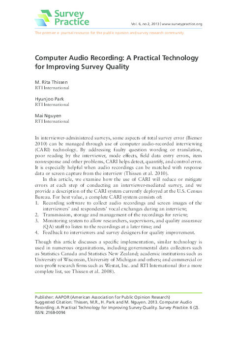(PDF) Computer audio recording: A practical technology for improving ...