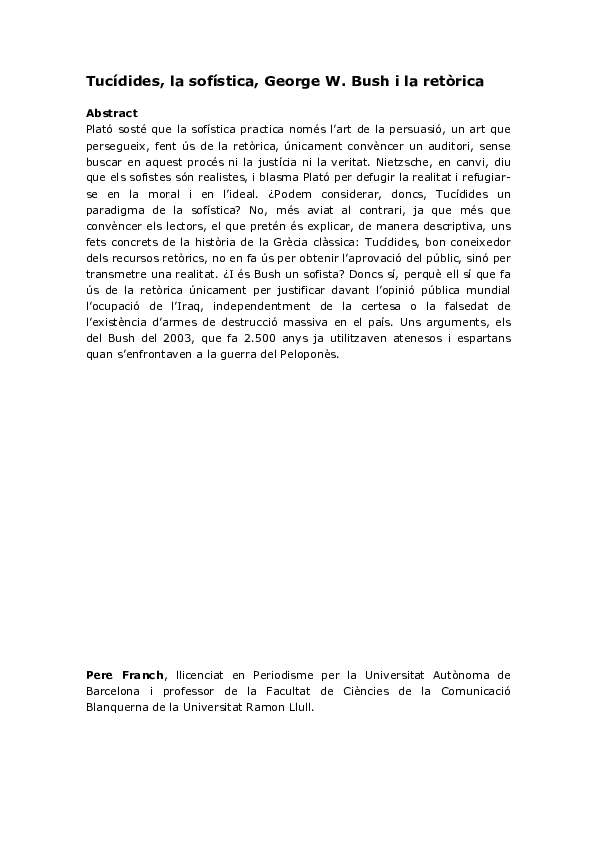 (PDF) Tucídides, la sofística, George W. Bush i la retòrica