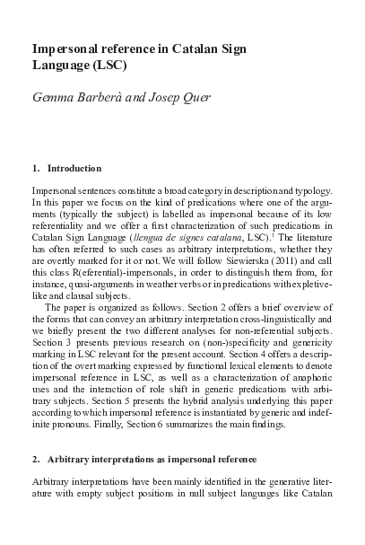 (PDF) Impersonal reference in Catalan Sign Language (LSC)
