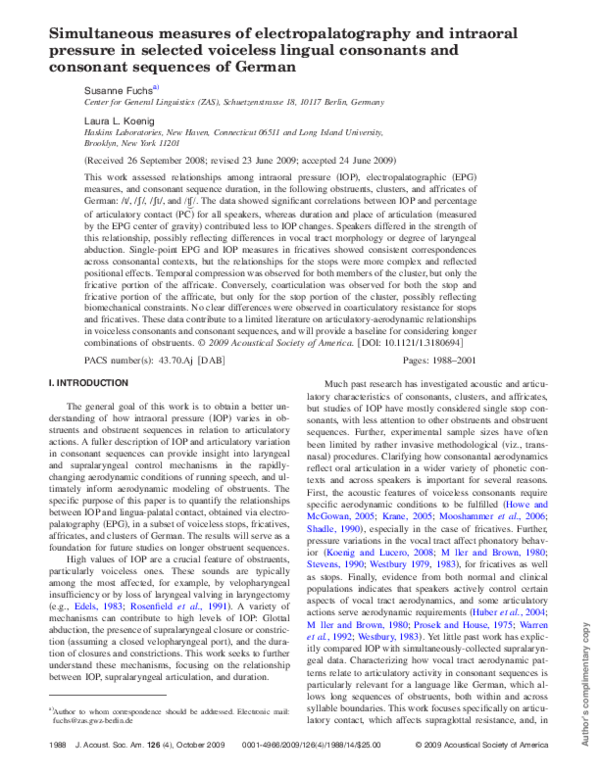 (PDF) About the relation of aerodynamics and articulation in voiceless ...