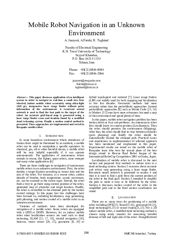(PDF) Mobile robot navigation in an unknown environment