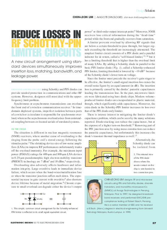 Reduce Losses In RF Schottky-PIN Limiter Circuits