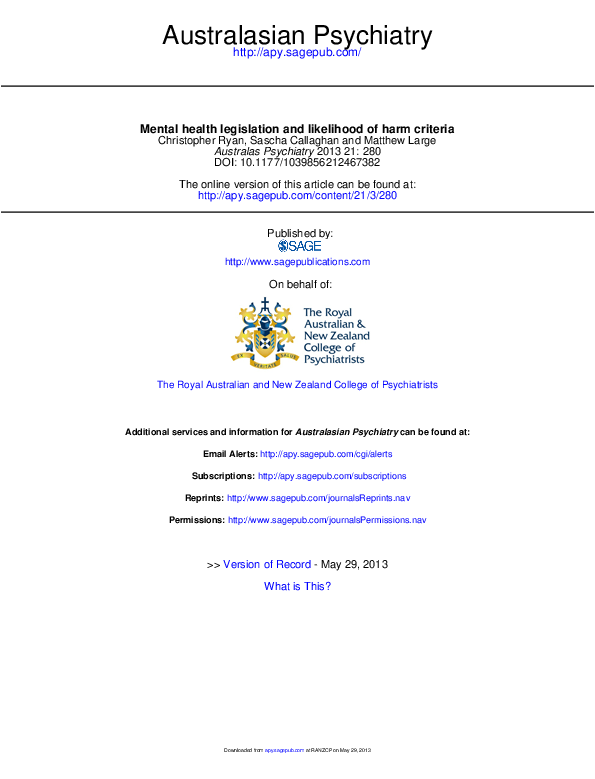 (PDF) Mental health legislation and likelihood of harm criteria [letter]