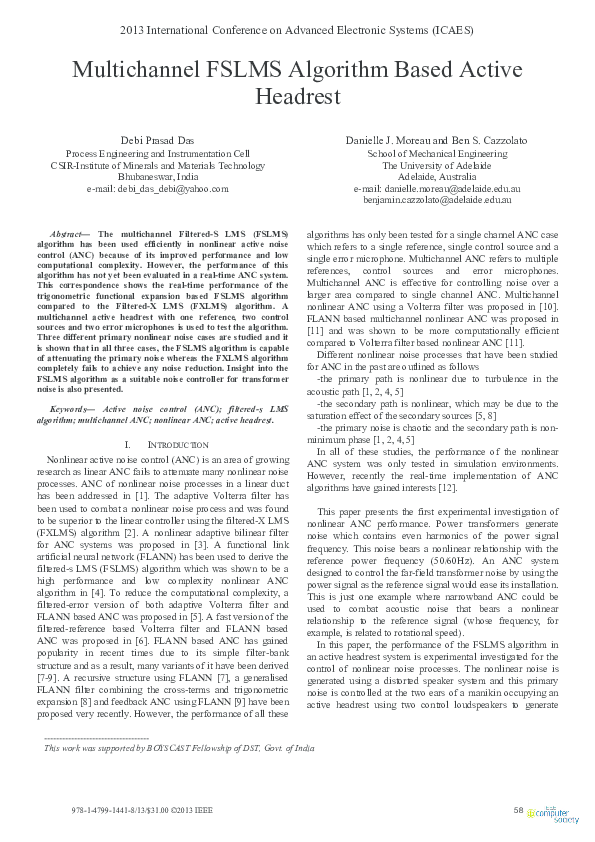 (PDF) Multichannel FSLMS algorithm based active headrest