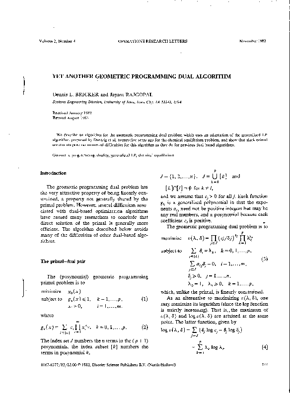 Pdf Yet Another Geometric Programming Dual Algorithm 1840