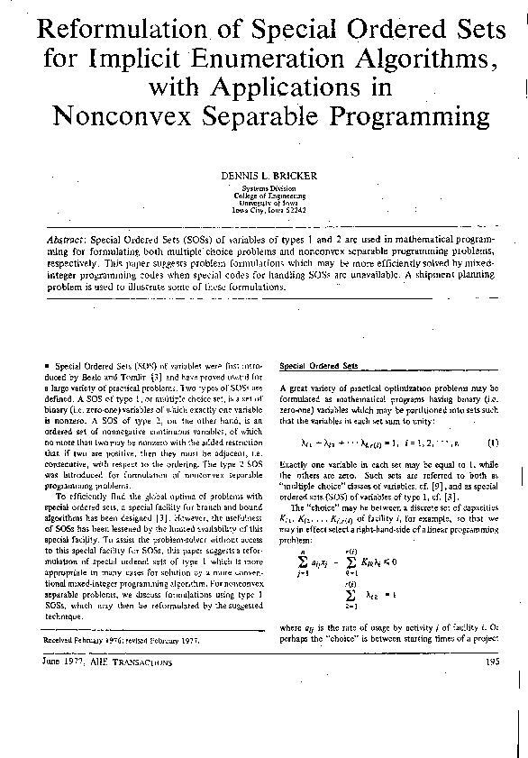 Pdf Reformulation Of Special Ordered Sets For Implicit Enumeration Algorithms With 