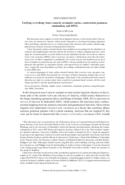 Unifying Everything: Some Remarks on Simpler Syntax, Construction ...