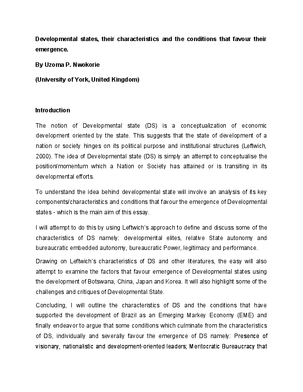(DOC) Developmental states, Characteristics and emergence.