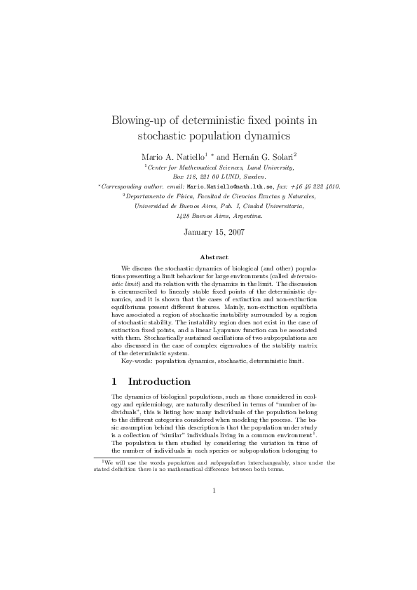 Pdf Blowing Up Of Deterministic Fixed Points In Stochastic Population Dynamics
