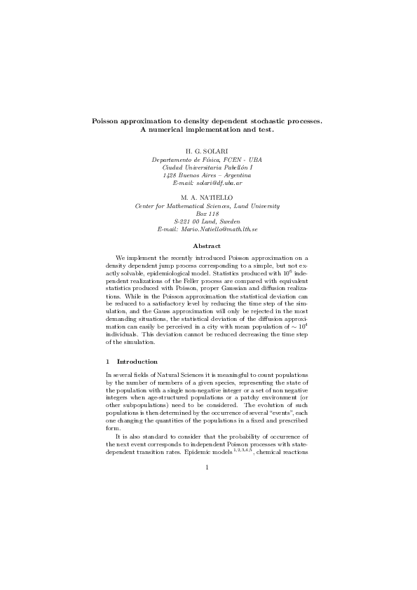 (PDF) Poisson approximation to density dependent stochastic processes. A numerical ...