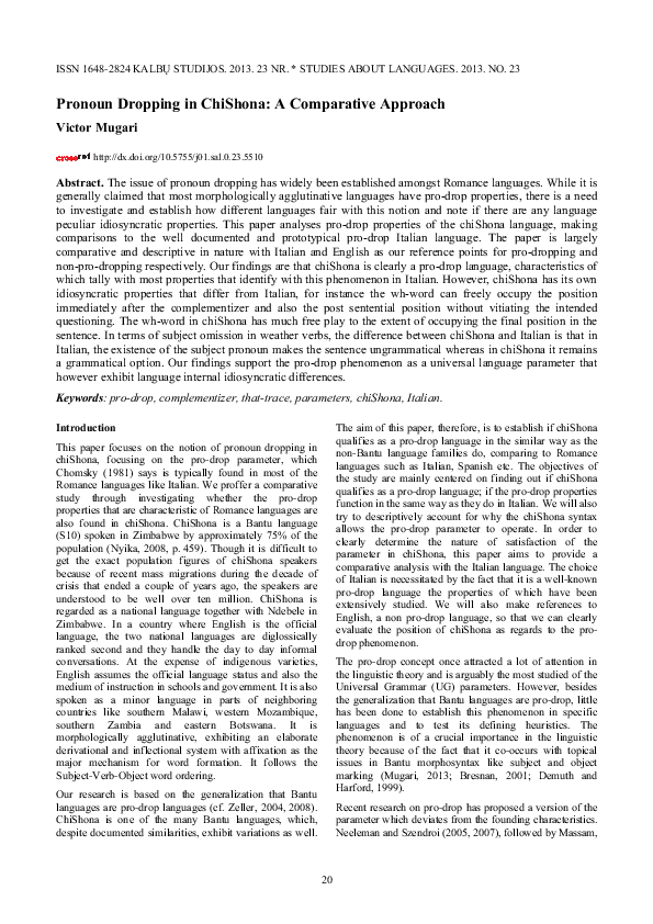 (PDF) Pronoun dropping in chiShona