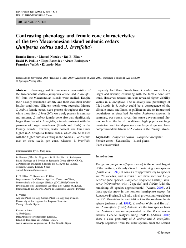 (PDF) Contrasting phenology and female cone characteristics of the two Macaronesian island ...