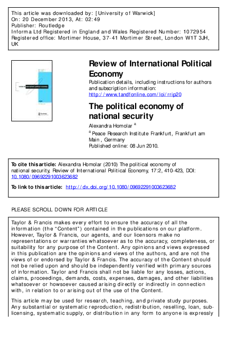 (PDF) The political economy of national security