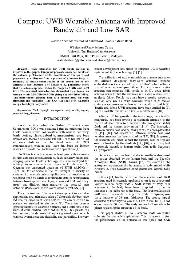 (PDF) Compact UWB Wearable Antenna with Improved Bandwidth and Low SAR