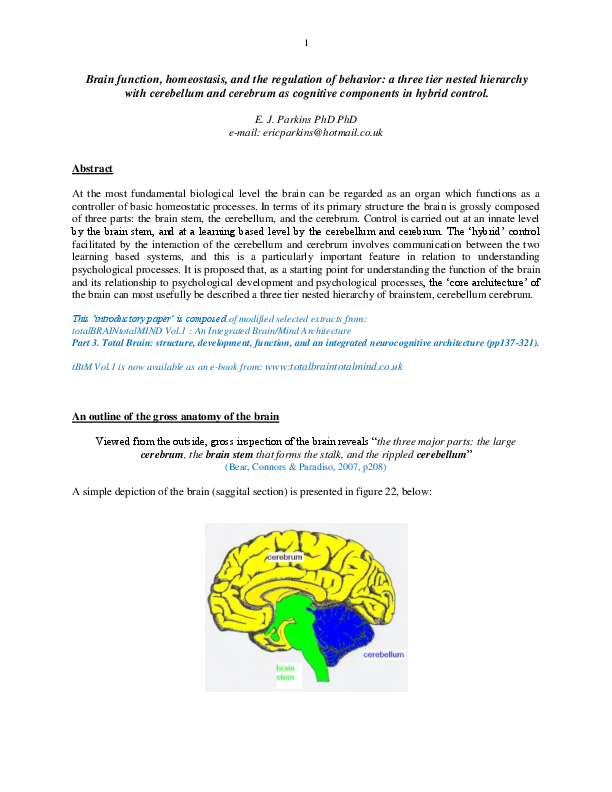(DOC) Brain function, homeostasis, and the regulation of behaviour: a ...