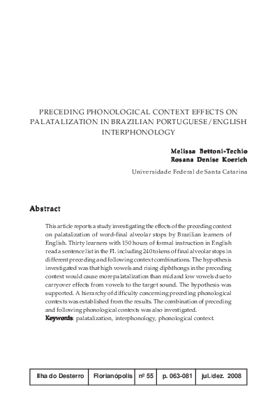 (PDF) Palatalization in Brazilian Portuguese/English Interphonology ...