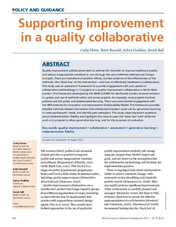 (PDF) Supporting improvement in a quality collaborative