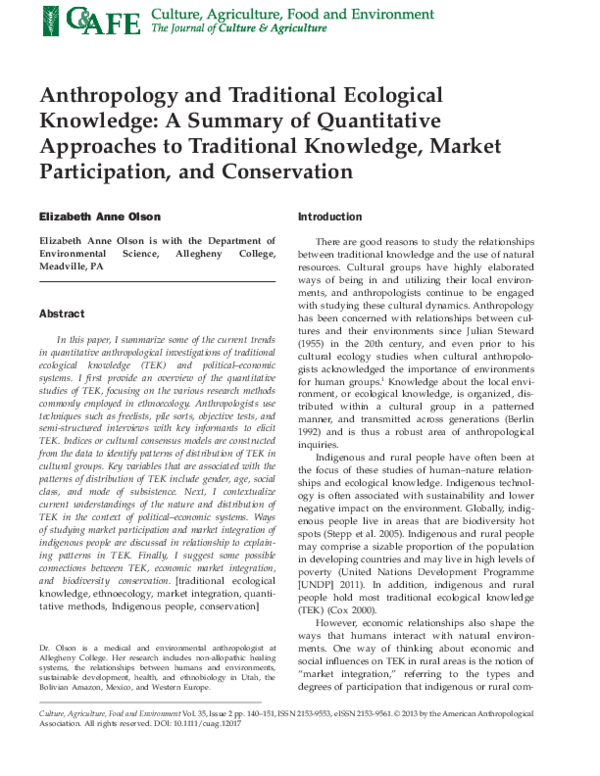 (PDF) Anthropology and Traditional Ecological Knowledge: A Summary of ...