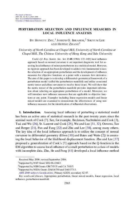 (PDF) Perturbation selection and influence measures in local influence ...