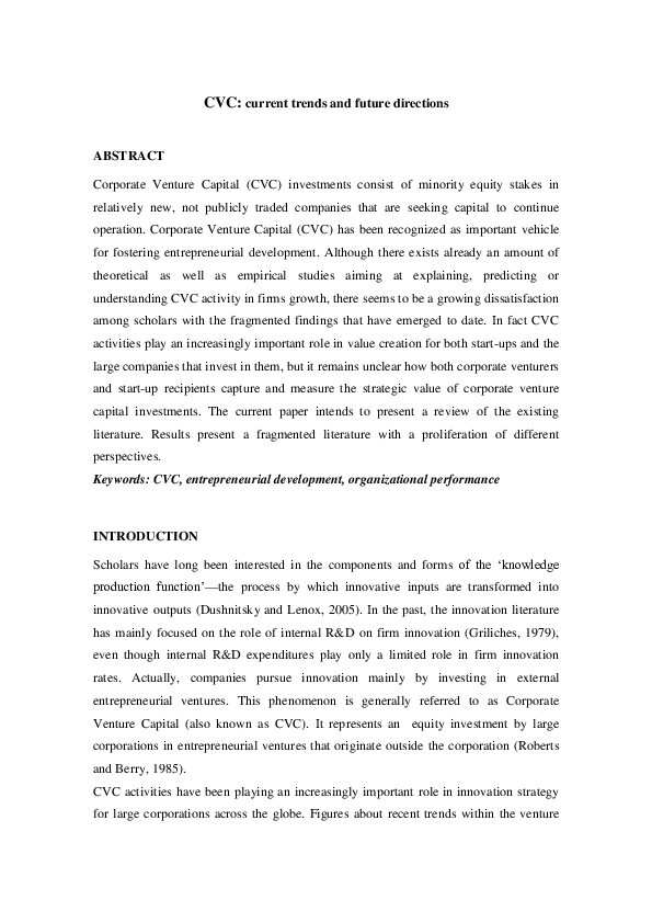 (PDF) CVC: current trends and future directions. In: The firm's role in ...