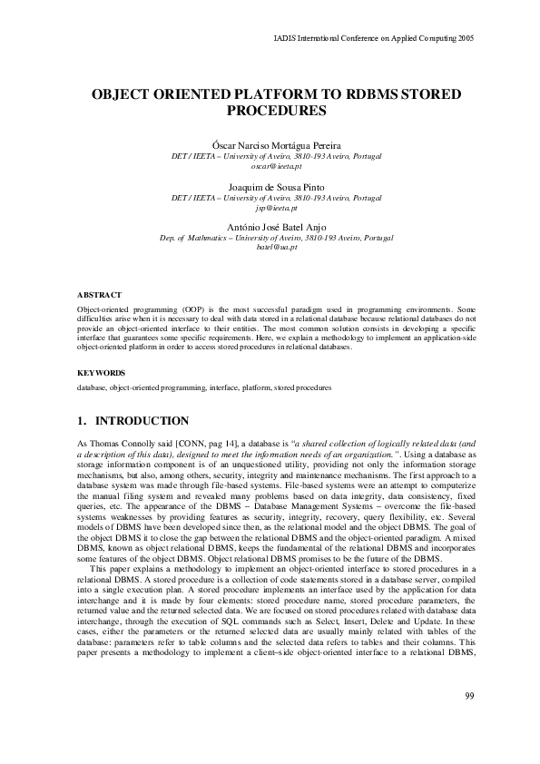 (PDF) Object oriented platform to RDBMS stored procedures