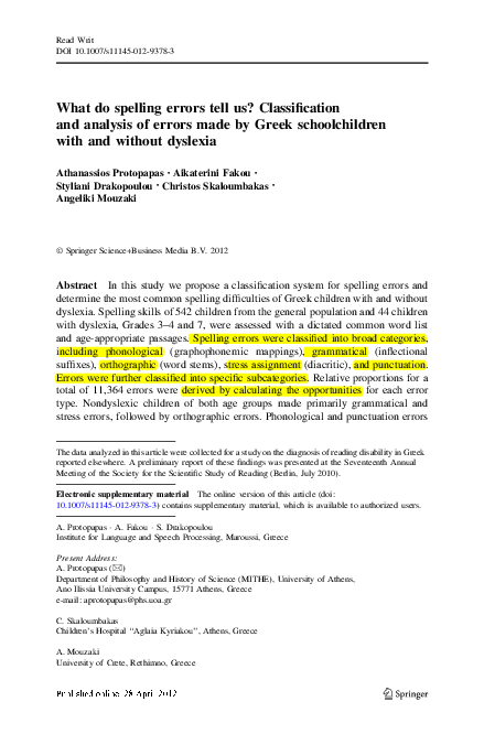 Pdf What Do Spelling Errors Tell Us