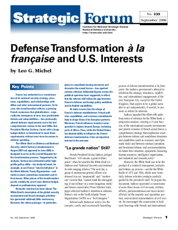 (PDF) Defense Transformation à la française and U.S. Interests