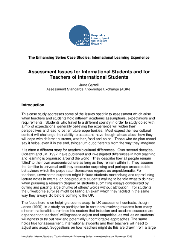 (PDF) Assessment Issues for International Students and for Teachers of ...
