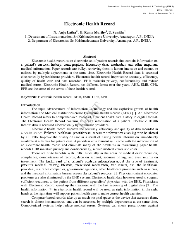 (PDF) ELECTRONIC HEALTH RECORD