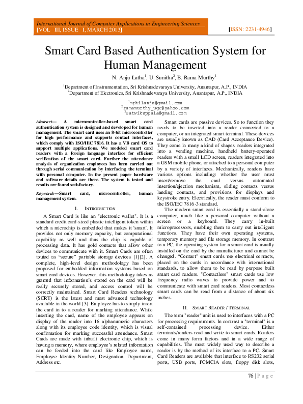 (PDF) SMART CARD BASED AUTHENTICATION SYSTEM FOR HUMAN MANAGEMENT