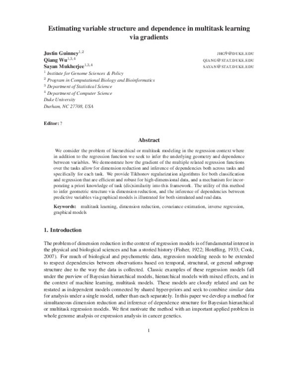 (PDF) Estimating variable structure and dependence in multitask learning via gradients
