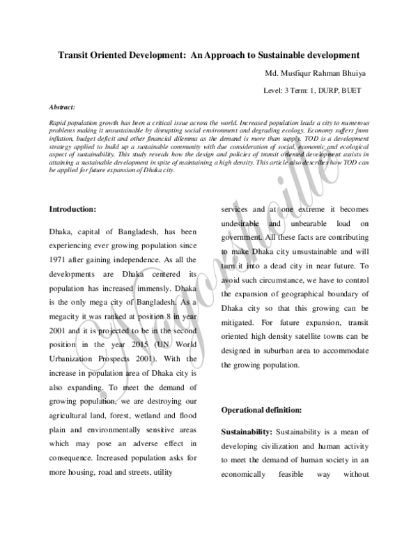 (PDF) Transit Oriented Development: An Approach to Sustainable development