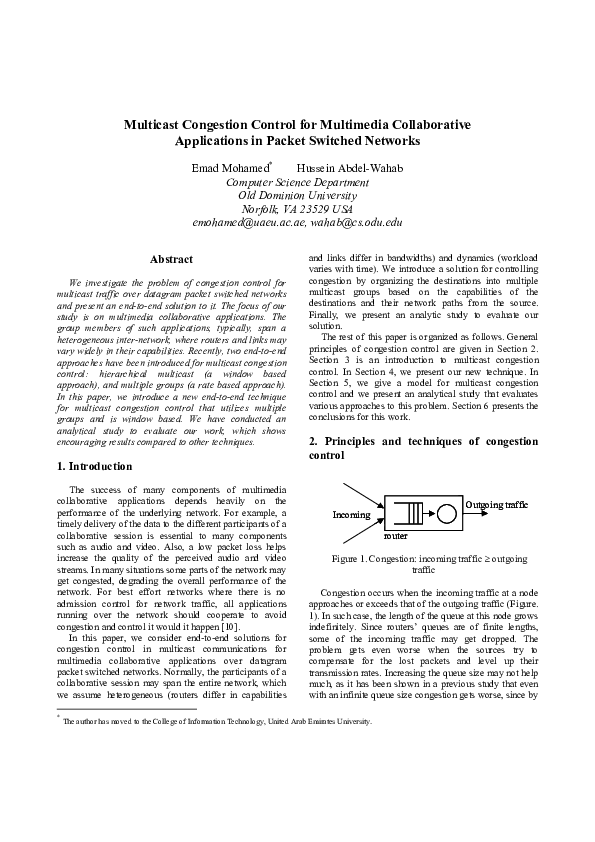 Pdf Multicast Congestion Control For Multimedia Collaborative Applications In Packet Switched