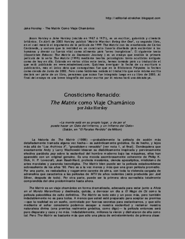 (PDF) Jake Horsley - The Matrix Como Viaje Chamánico