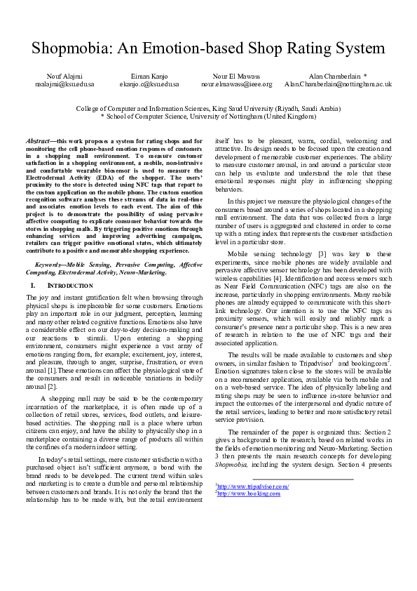 (PDF) Shopmobia: An Emotion based Shop Rating System