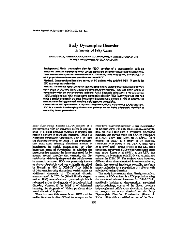 (PDF) Body dysmorphic disorder. A survey of fifty cases, 1996