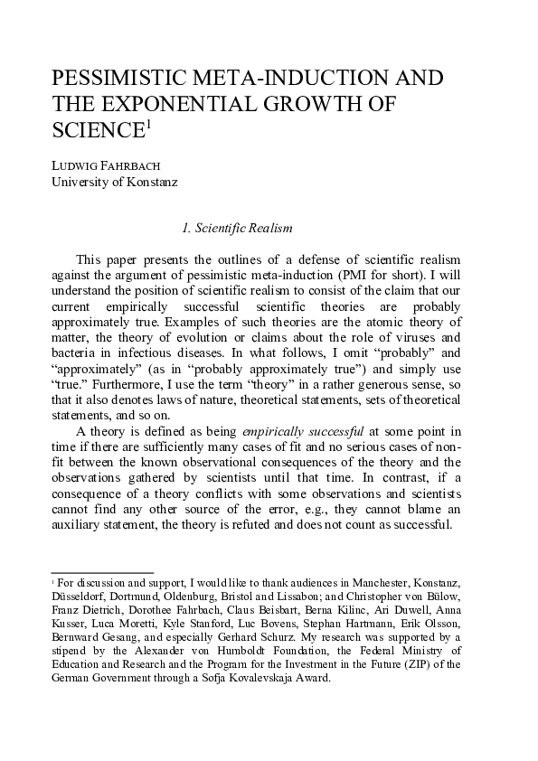 (DOC) PESSIMISTIC META-INDUCTION AND THE EXPONENTIAL GROWTH OF SCI-ENCE