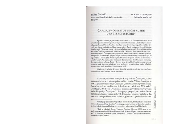 (PDF) Čaadejev o mestu i ulozi Rusije u svetskoj istoriji (Chaadayev on ...