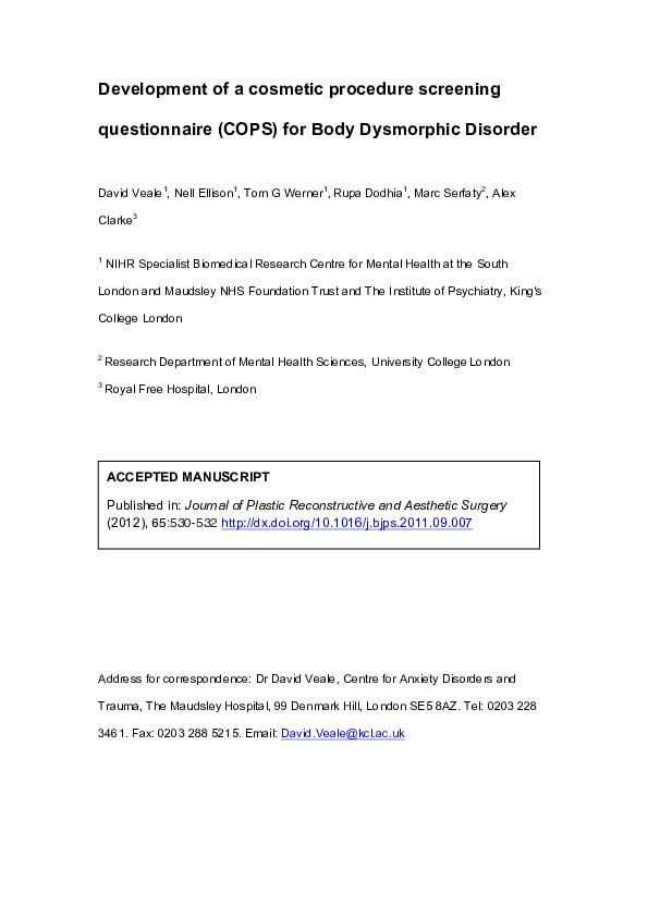 (PDF) Development of a cosmetic procedure screening questionnaire (COPS ...