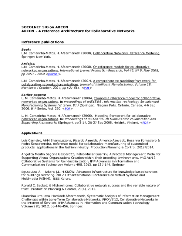 (DOC) References on ARCON reference model for collaborative networks