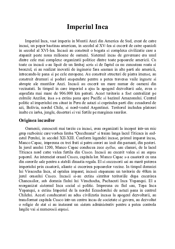 (DOC) Imperiul Incas