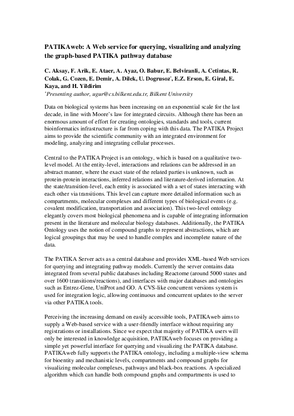 (PDF) PATIKAweb: A Web service for querying, visualizing and analyzing the graph-based PATIKA ...