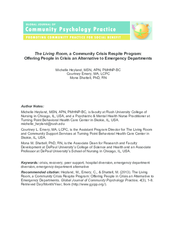 (PDF) The Living Room A Community Crisis Respite Program - Offering ...