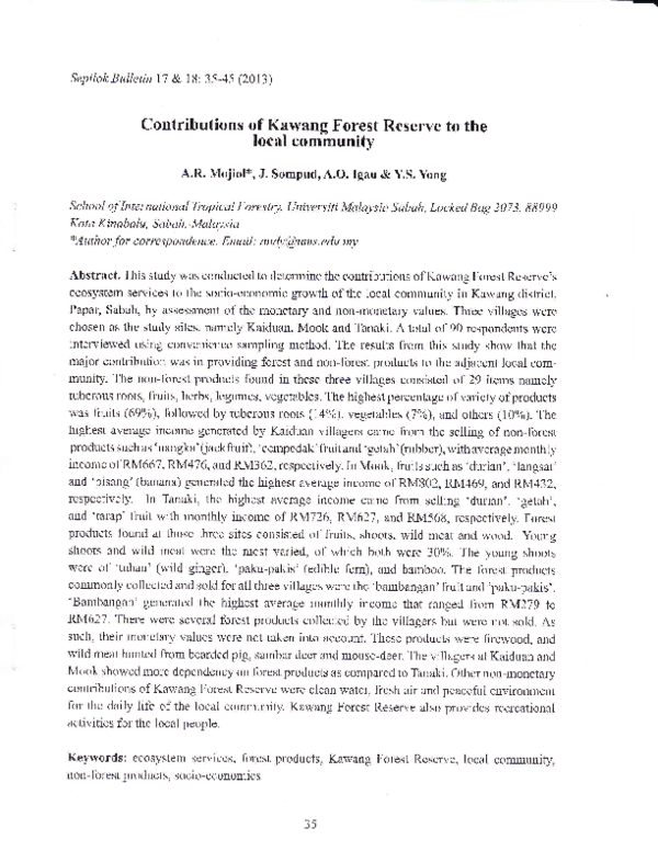 (PDF) Contributions of Kawang Forest Reserve to the local community