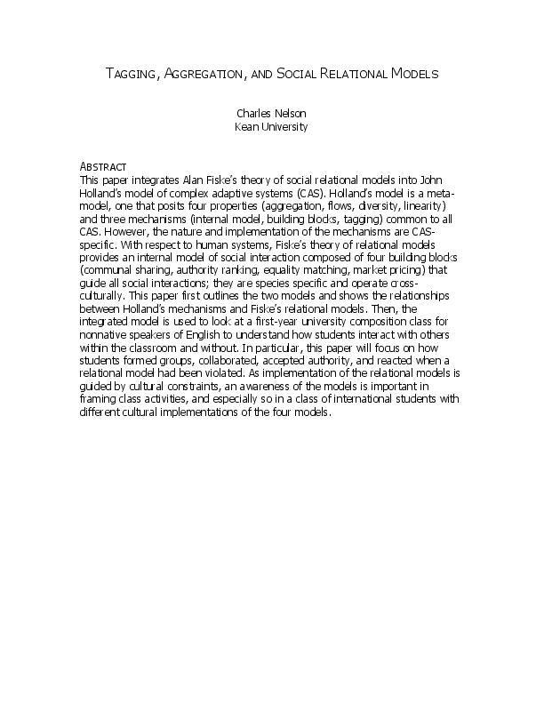 (PDF) Tagging, Aggregation, and Social Relational Models