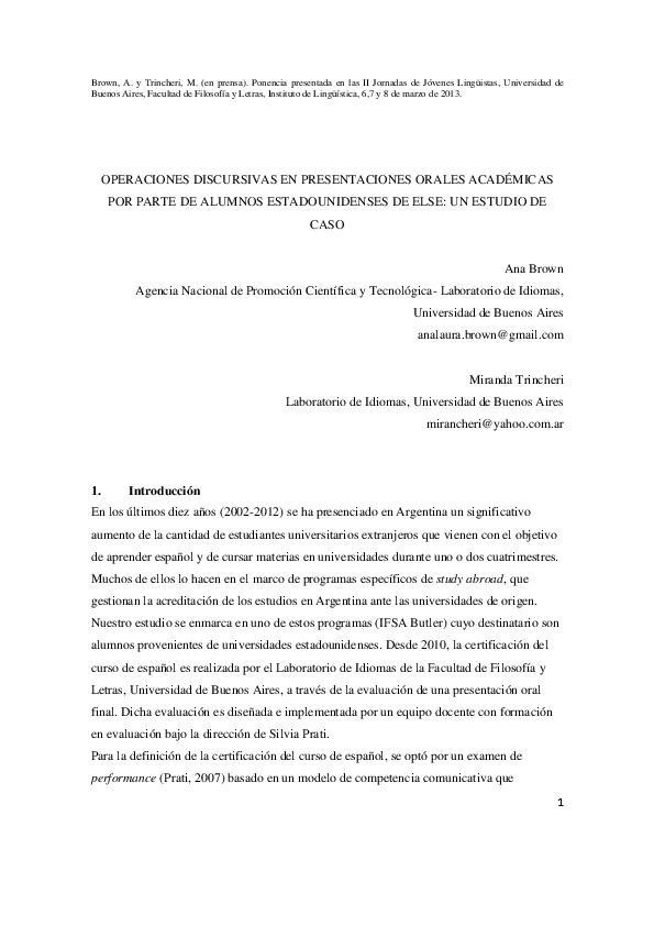 (PDF) OPERACIONES DISCURSIVAS EN PRESENTACIONES ORALES ACADÉMICAS POR ...