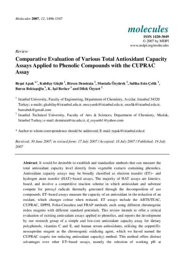 (PDF) Comparative Evaluation of Various Total Antioxidant Capacity ...