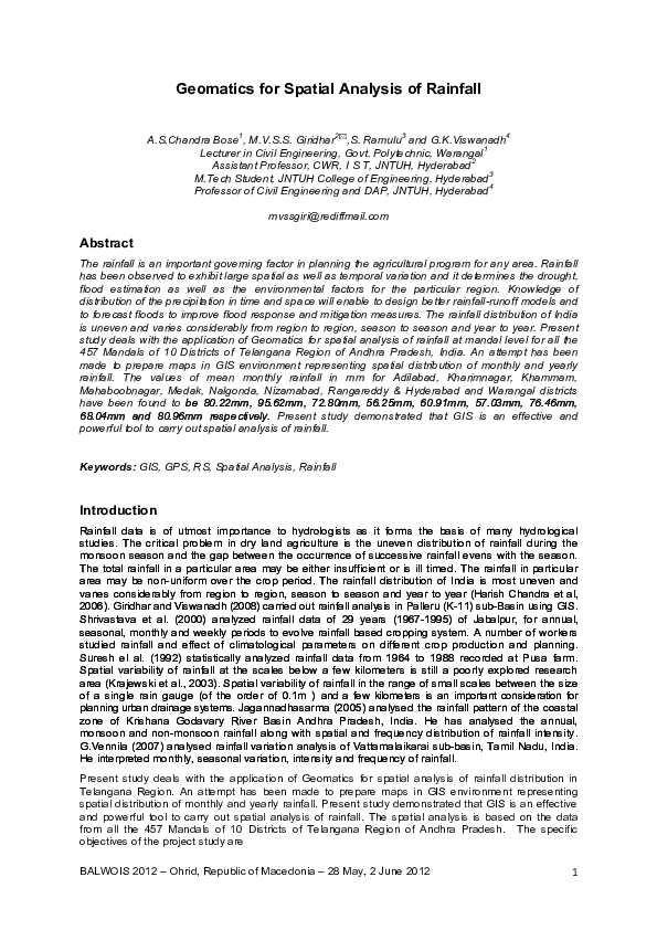 (PDF) GEOMATICS FOR SPATIAL ANALYSIS OF RAINFALL